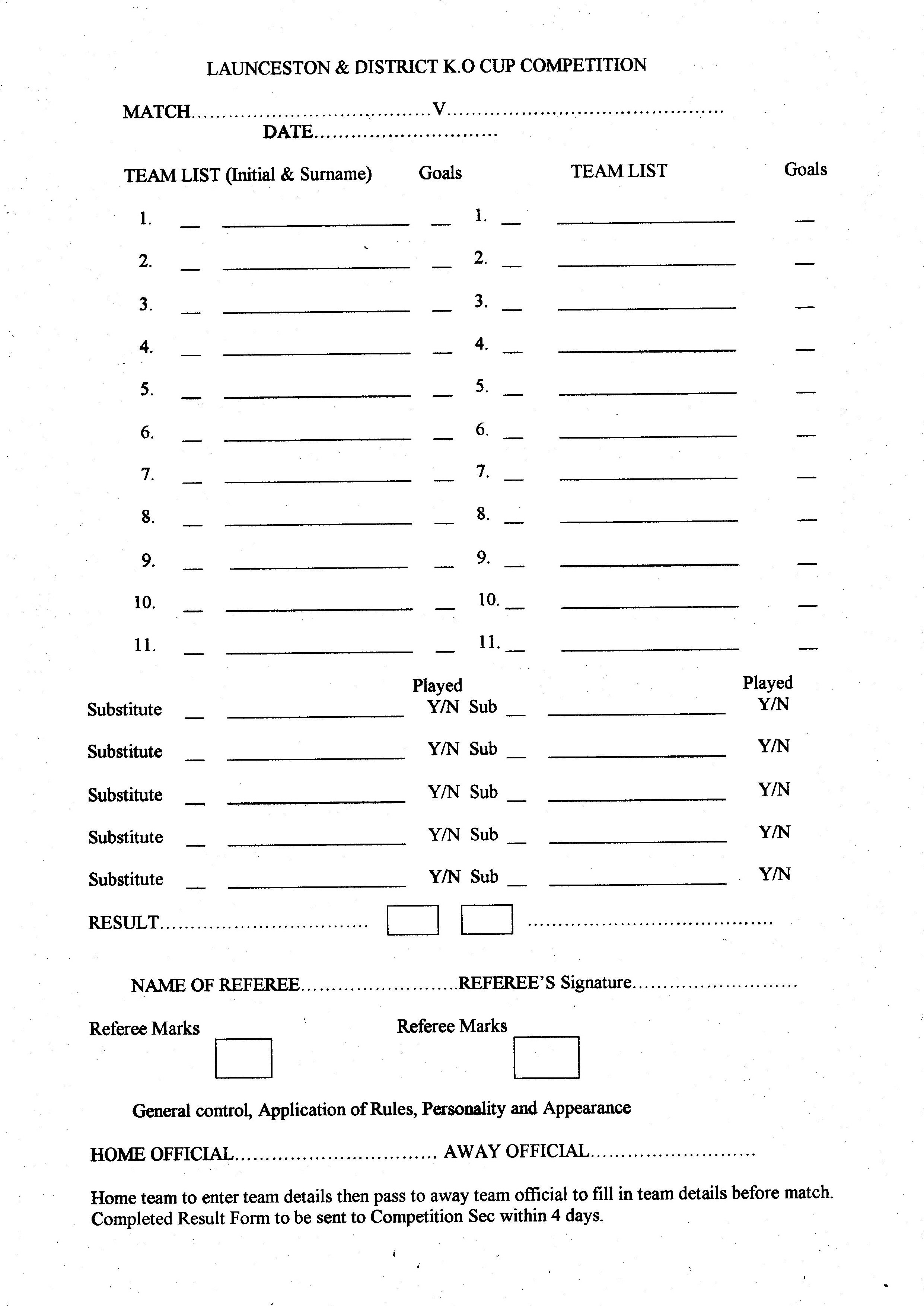 Team Sheet